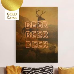 Bilderwelten Leinwandbild Tiere Digital Art Kunstdruck braun - Beer Beer Deer - Lustig XXL Wohnzimmer Schlafzimmer