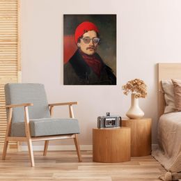 Bilderwelten Leinwandbild originell Vintage Kunstdruck rot - Portrait eines Hipsters - Lustig XXL Wohnzimmer Schlafzimmer