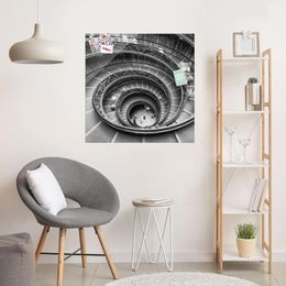 Bilderwelten Glasbild Stadt Motiv schwarz weiss Glas Wandbild - Bramante Treppe - Architektur Wohnzimmer Schlafzimmer
