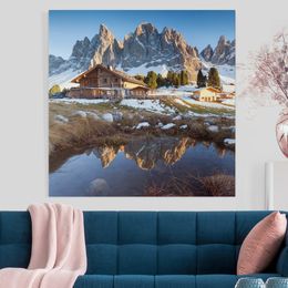 Bilderwelten Leinwandbild Natur Motiv Kunstdruck blau - Bergh&uuml;tte - Berg XXL Wohnzimmer Schlafzimmer
