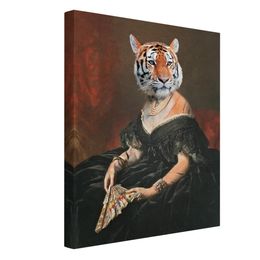 Bilderwelten Leinwandbild originell Vintage Kunstdruck braun - Lady Tiger - Lustig XXL Wohnzimmer Schlafzimmer