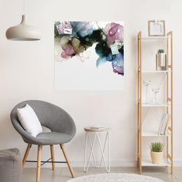Bilderwelten Glasbild originell Abstrakt blau Aquarell - Blumenbogen mit Gold - Deko Wohnzimmer Schlafzimmer