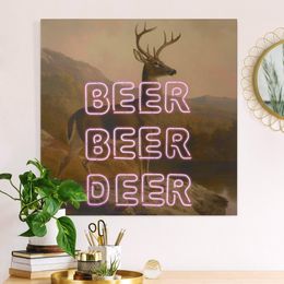 Bilderwelten Leinwandbild Tiere Digital Art Kunstdruck braun - Beer Beer Deer - Lustig XXL Wohnzimmer Schlafzimmer