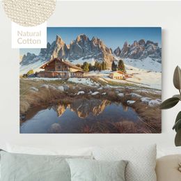 Bilderwelten Leinwandbild Natur Motiv Kunstdruck blau - Bergh&uuml;tte - Berg XXL Wohnzimmer Schlafzimmer