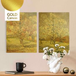 Bilderwelten Leinwandbild originell modern Kunstdruck gr&uuml;n - Vincent van Gogh - Bl&uuml;hende Pfirsichb&auml;ume im Garten - Wandbild XXL Wohnzimmer Schlafzimmer