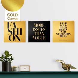 Bilderwelten Leinwandbild 3-teilig - Wohnzimmer Schlafzimmer - Bildergalerie - Fashion Vogue & High Heels - mehrteilige Wandbilder Gold - XXL - Leinwanddruck