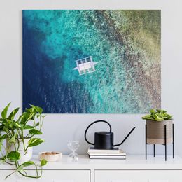 Bilderwelten Leinwandbild Boot auf dem Meer Draufsicht