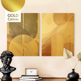 Bilderwelten Leinwandbild Abstrakt Kunstdruck beige - Geometrische Formen - Regenbogen - Wandbild XXL Wohnzimmer Schlafzimmer