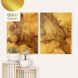 Bilderwelten Leinwandbild originell Abstrakt Kunstdruck braun - Goldbraune Explosionen - Wandbild XXL Wohnzimmer Schlafzimmer