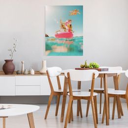 Bilderwelten Leinwandbild Strand Vintage Kunstdruck blau - Sommer Engel - Himmel XXL Wohnzimmer Schlafzimmer