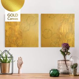 Bilderwelten Leinwandbild originell modern Kunstdruck grau - Kirschbl&uuml;tensaison Gold - Wandbild XXL Wohnzimmer Schlafzimmer