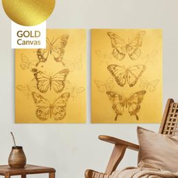 Bilderwelten Leinwandbild Tiere modern Kunstdruck gold - Schmetterlingskompositionen Gold - Schmetterlinge XXL Wohnzimmer Schlafzimmer