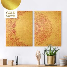 Bilderwelten Leinwandbild Mandala Aquarell Ornament Set beige pink - Wandbild bis XXL Print Aquarell Kunstdruck Muster Spirituell Wohnzimmer Schlafzimmer Beige