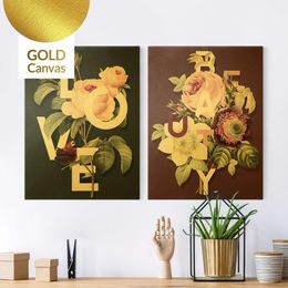 Bilderwelten Leinwandbild Blumen modern Kunstdruck gr&uuml;n - Florale Typografie - Love & Beauty - Rose XXL Jugendzimmer