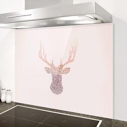 Bilderwelten Glas Spritzschutz Illustration rosa Tiere - Glitzernder Hirsch - Hirsch K&uuml;chenr&uuml;ckwand aus Glas