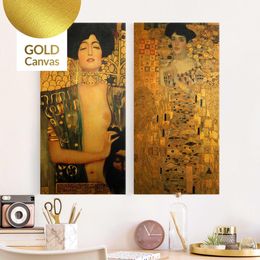 Bilderwelten Leinwandbild originell modern Kunstdruck gelb - Gustav Klimt - Judith und Adele - Wandbild XXL Wohnzimmer Schlafzimmer