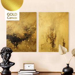 Bilderwelten Leinwandbild originell Abstrakt Kunstdruck beige - Goldener Treibsand - Wandbild XXL Wohnzimmer Schlafzimmer