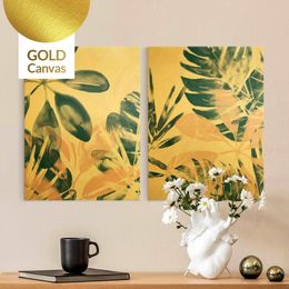 Bilderwelten Leinwandbild Tropisches Orakel petrol Set II - Wandbild bis XXL Print Abstrakt Botanik Tropical Illustration Wohnzimmer Petrol