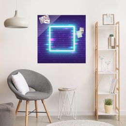 Bilderwelten Glasbild Neon Art violett Glas Wandbild - Geometrisches Quadrat in Neonfarben - Deko Jugendzimmer