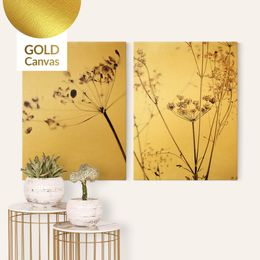 Bilderwelten Leinwandbild Tropisch Kunstdruck beige - Trockenblumen Set - Gr&auml;ser XXL Wohnzimmer Schlafzimmer