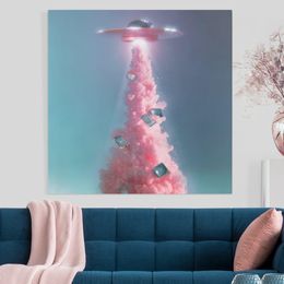 Bilderwelten Leinwandbild originell Vintage Kunstdruck rosa - Multimedia Ufo - Fahrzeuge XXL Wohnzimmer Schlafzimmer