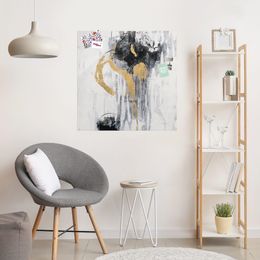 Bilderwelten Glasbild originell Abstrakt schwarz weiss Glas Wandbild - Goldregen - Deko Wohnzimmer Schlafzimmer