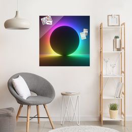 Bilderwelten Glasbild Neon Art bunt Glas Wandbild - Buntes Neonlicht mit Kreis - Deko Jugendzimmer
