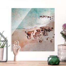 Bilderwelten Glasbild Strand Motiv t&uuml;rkis Glas Wandbild - Golden Rose Beach - Landschaft Wohnzimmer Schlafzimmer