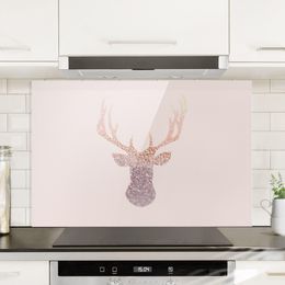 Bilderwelten Glas Spritzschutz Illustration rosa Tiere - Glitzernder Hirsch - Hirsch K&uuml;chenr&uuml;ckwand aus Glas