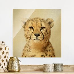 Bilderwelten Glasbild Tiere Motiv schwarz weiss Glas Wandbild - Gepard Gerald - Deko Kinderzimmer Baby M&auml;dchen Jungen
