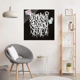 Bilderwelten Glasbild Spr&uuml;che Street Art schwarz weiss Graffiti - Graffiti Art Freedom Style - Spr&uuml;che Jugendzimmer