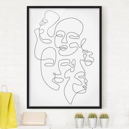 Bilderwelten Bild mit Rahmen Line Art - Faces All Around