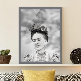 Bilderwelten Bild mit Rahmen Portrait schwarz weiss Motiv inkl. Rahmung - Frida Kahlo Portrait - Deko Wohnzimmer Schlafzimmer