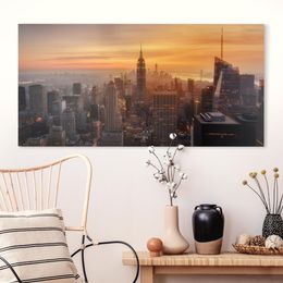 Bilderwelten Leinwandbild - Querformat Manhattan Skyline Abendstimmung