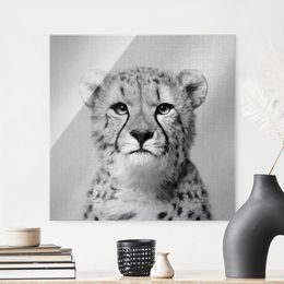 Bilderwelten Glasbild Tiere Motiv schwarz weiss Glas Wandbild - Gepard Gerald Schwarz Wei&szlig; - Deko Kinderzimmer Baby M&auml;dchen Jungen