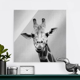 Bilderwelten Glasbild Tiere Motiv schwarz weiss Glas Wandbild - Giraffe Gundel Schwarz Wei&szlig; - Giraffen Kinderzimmer Baby M&auml;dchen Jungen