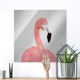 Bilderwelten Glasbild Tiere Motiv schwarz weiss Glas Wandbild - Flamingo Fabian - V&ouml;gel Kinderzimmer Baby M&auml;dchen Jungen