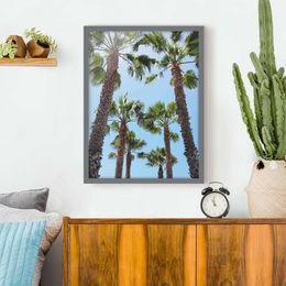 Bilderwelten Bild mit Rahmen Strand blau Motiv inkl. Rahmung - Palmen am Venice Beach - Palme Wohnzimmer Schlafzimmer