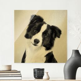Bilderwelten Glasbild Tiere Motiv schwarz weiss Glas Wandbild - Bordercollie Benni Schwarz Wei&szlig; - Hund Kinderzimmer Baby M&auml;dchen Jungen