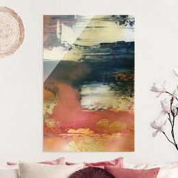 Bilderwelten Glasbild originell Abstrakt rosa Glas Wandbild - Rosa Sturm mit Gold - Deko Wohnzimmer Schlafzimmer