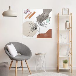 Bilderwelten Glasbild originell Line Art grau Glas Wandbild - F&auml;cherpalme Lineart und Terracotta Farben - Deko Wohnzimmer Schlafzimmer