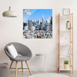 Bilderwelten Glasbild Stadt Motiv blau Glas Wandbild - San Francisco Skyline - Architektur Wohnzimmer Schlafzimmer