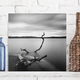 Bilderwelten Leinwandbild Natur Motiv Kunstdruck schwarz weiss - Sonnenuntergang am See schwarz-wei&szlig; - Landschaft XXL Wohnzimmer Schlafzimmer