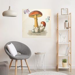 Bilderwelten Glasbild Kulinarisch Vintage beige Glas Wandbild - Franz&ouml;sische Pilze - Retro Wohnzimmer Schlafzimmer