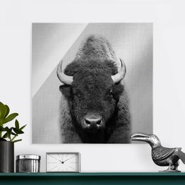 Bilderwelten Glasbild Tiere Motiv schwarz weiss Glas Wandbild - B&uuml;ffel Bertram Schwarz Wei&szlig; - Deko Kinderzimmer Baby M&auml;dchen Jungen