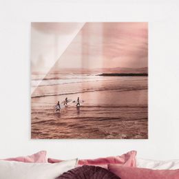 Bilderwelten Glasbild Strand Motiv rosa Glas Wandbild - Feierabend - Meerblick Wohnzimmer Schlafzimmer