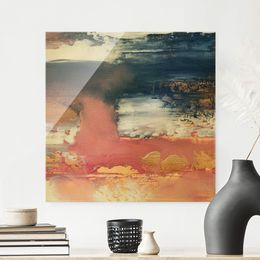 Bilderwelten Glasbild originell Abstrakt rosa Glas Wandbild - Rosa Sturm mit Gold - Deko Wohnzimmer Schlafzimmer