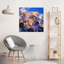 Bilderwelten Glasbild Stadt Motiv blau Glas Wandbild - Santorini at night - Architektur Wohnzimmer Schlafzimmer