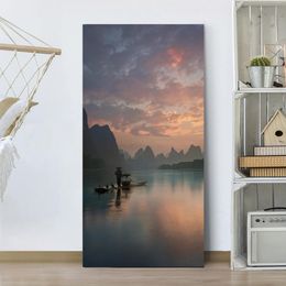 Bilderwelten Leinwandbild - Hochformat Sonnenaufgang &uuml;ber chinesischem Fluss