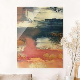Bilderwelten Glasbild originell Abstrakt rosa Glas Wandbild - Rosa Sturm mit Gold - Deko Wohnzimmer Schlafzimmer